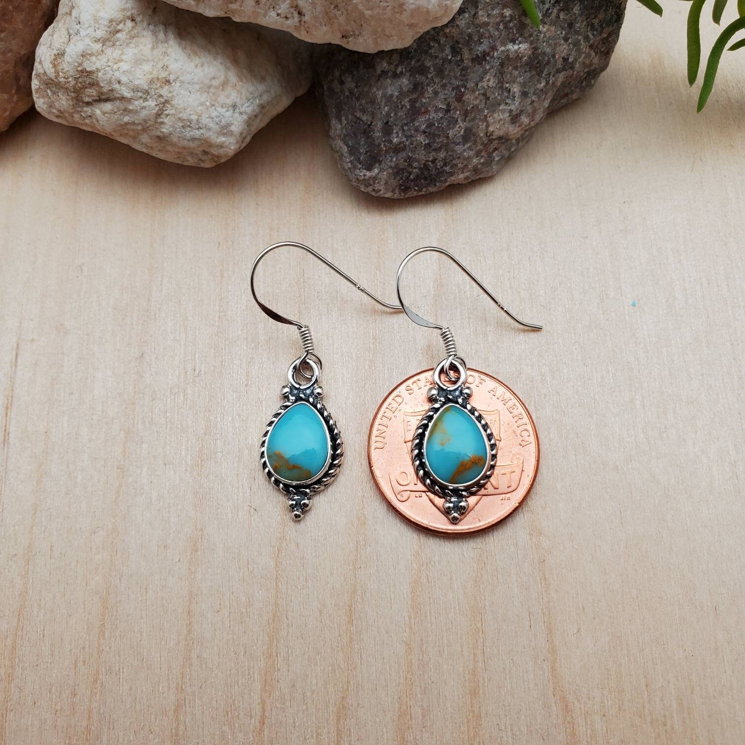 925ForHer Small Kingman Turquoise Dangle Earrings Small | Etsy