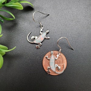 EMV #120 | White Opal Lizard Earrings | White Opal Gecko Dangle ...
