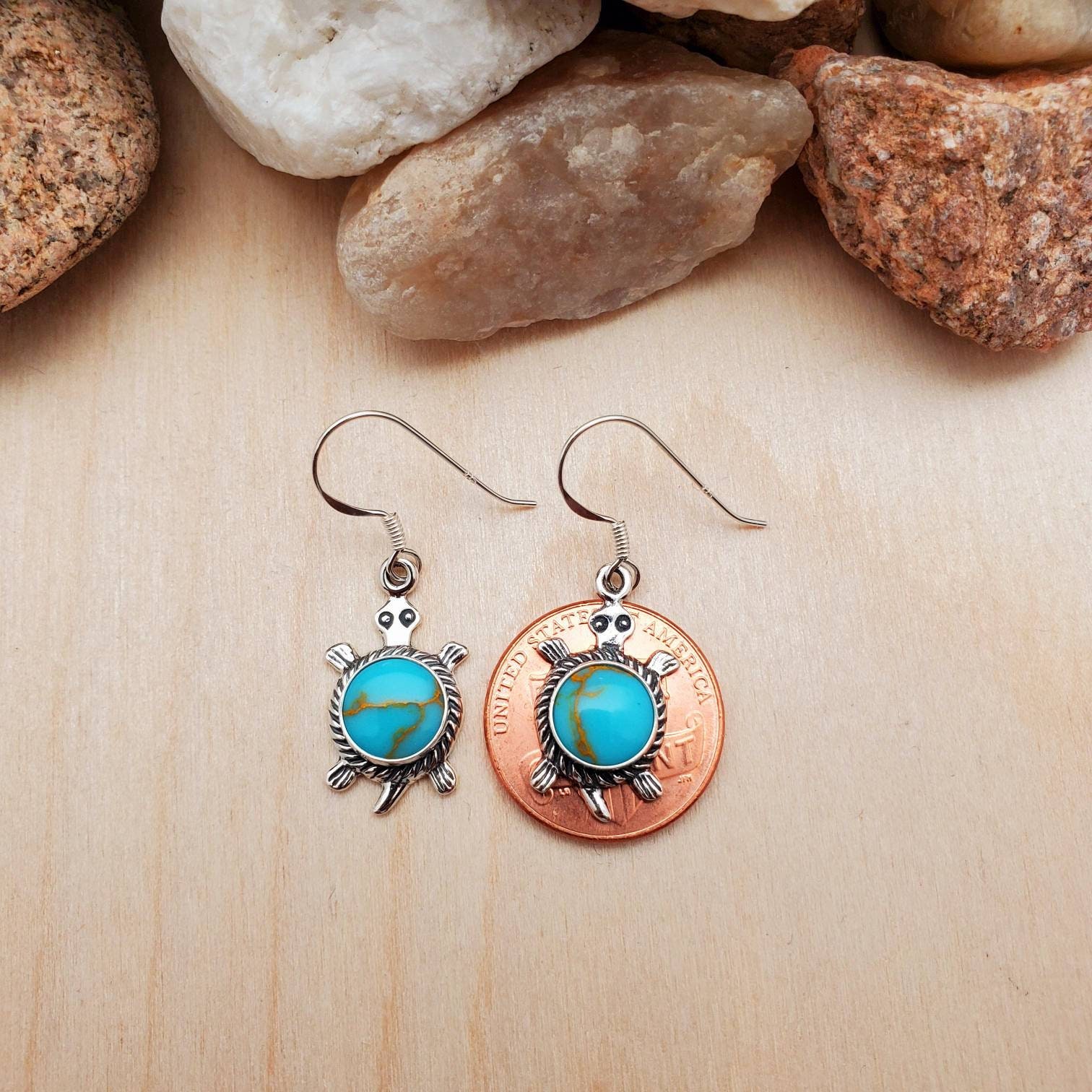 925ForHer 8mm Turquoise Turtle Dangle Earrings Small Turtle | Etsy