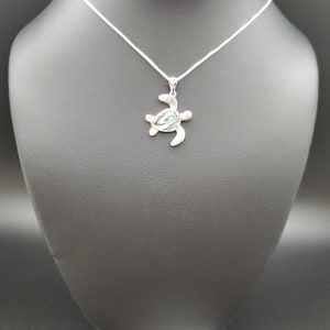 EMV #23 Dainty Abalone Inlay Sea Turtle Necklace Pendant With Silver ...