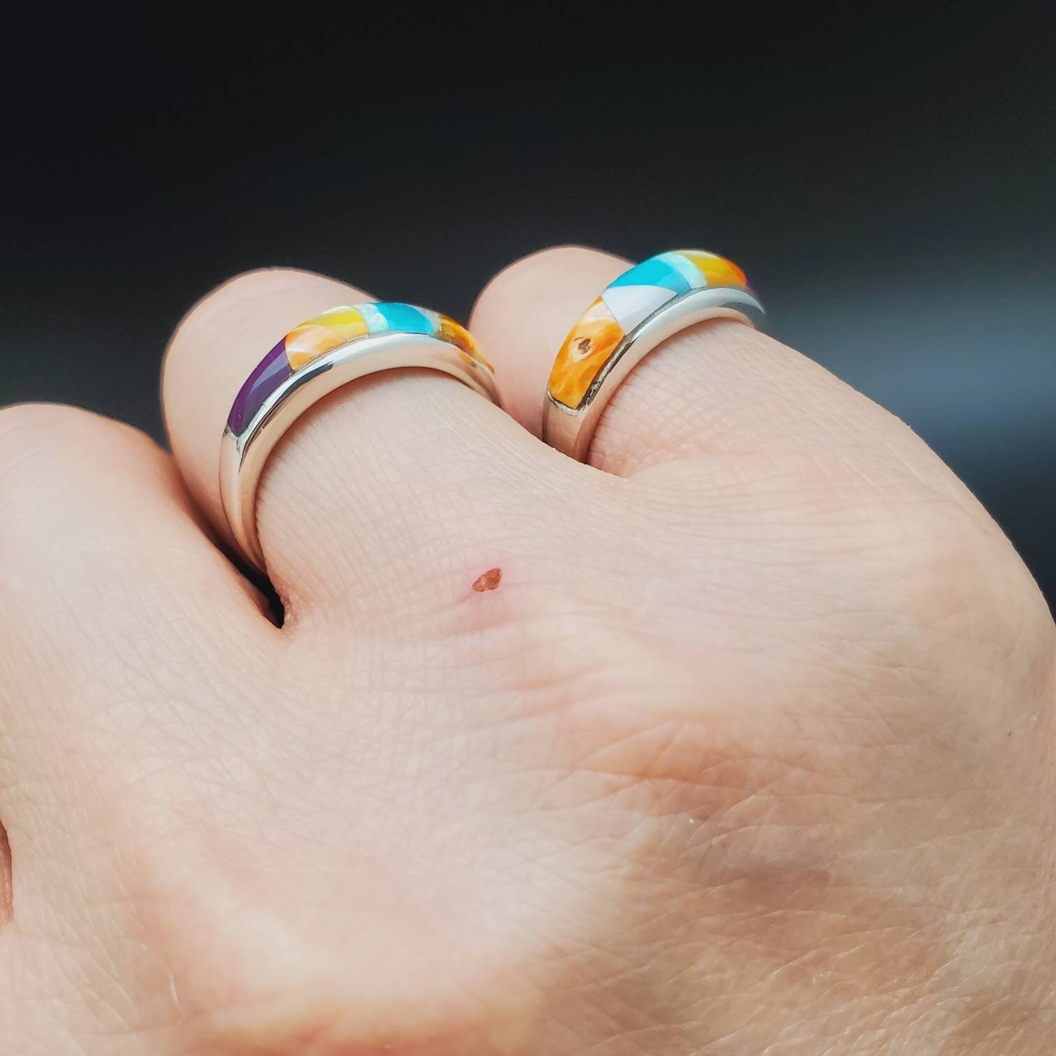 Inlay Ring 444 Lovely Multicolor Inlay Ring Southwest - Etsy