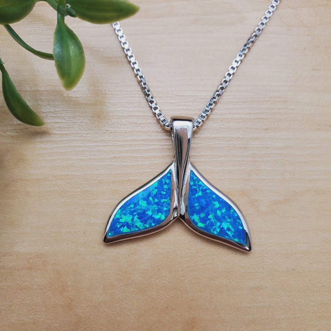 EMV #115 | Inlay Blue Opal Whale Tail Necklace Pendant With Silver ...