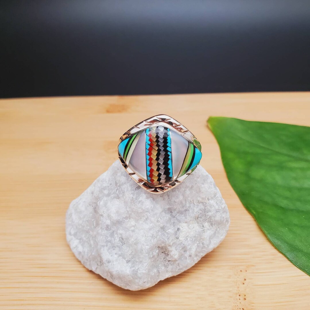 Inlay Ring #410 | Lovely Multicolor Ring Size 7 3/4 US | Sterling ...