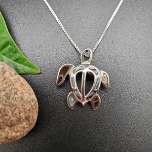 EMV #22 Dainty Abalone Inlay Sea Turtle Necklace Pendant With Silver ...