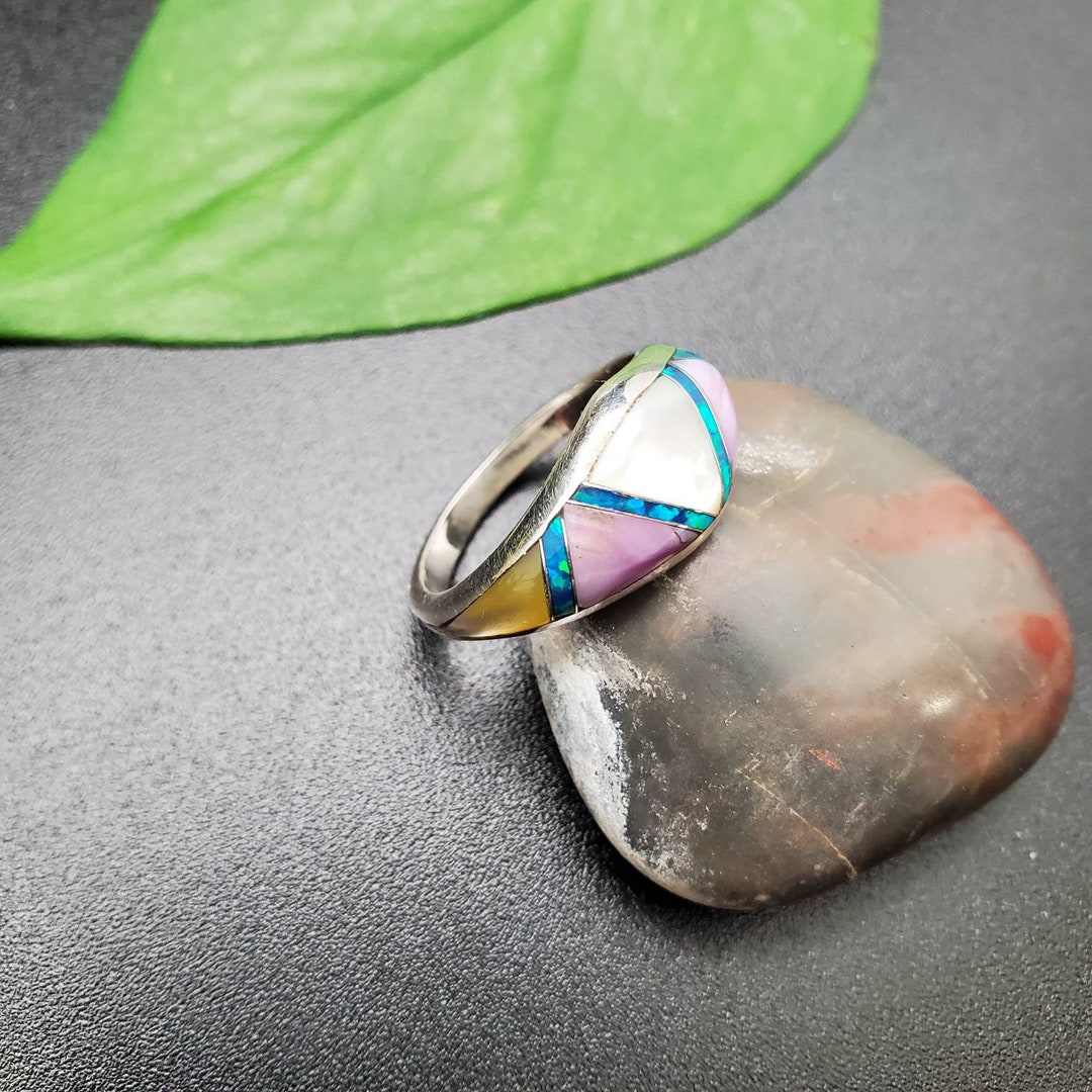Inlay Ring #454 | Lovely Multicolor Inlay Southwest Ring Size 7 3/4 ...