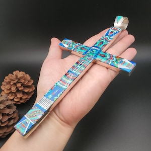 2 Sides Sterling Silver Multicolor Inlay Cross Pendant | One of A Kind ...