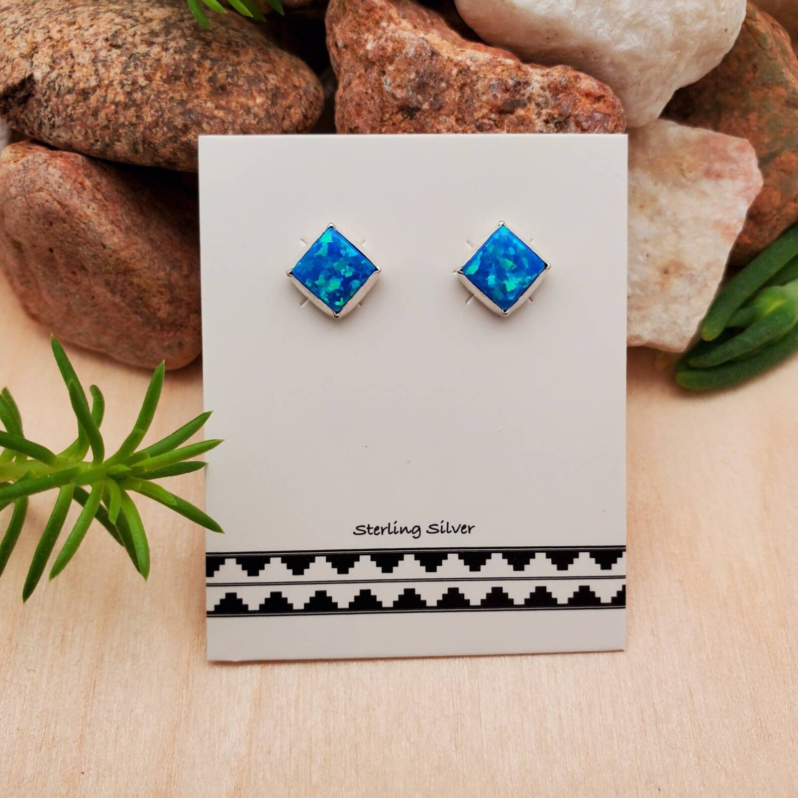 925forher 6mm Square Deep Ocean Blue Opal Studs | Sterling Silver ...