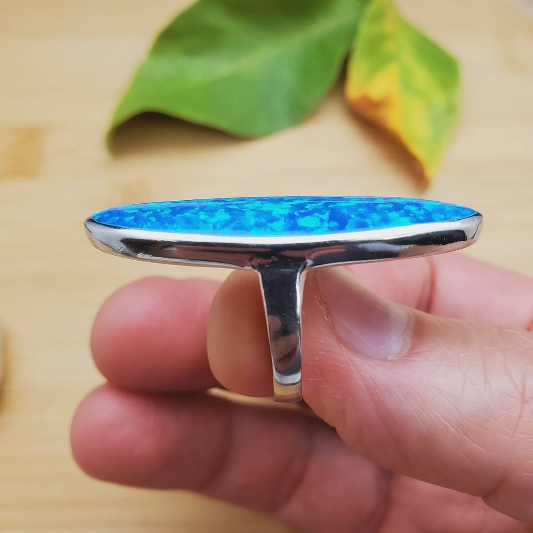 925forher Fire Blue Opal Inlay Ring for Lady | Sterling Silver Blue ...