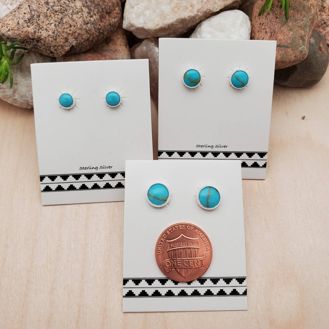 925forher Kingman Turquoise Studs | 5mm 6mm 8mm Sterling Silver Stud ...