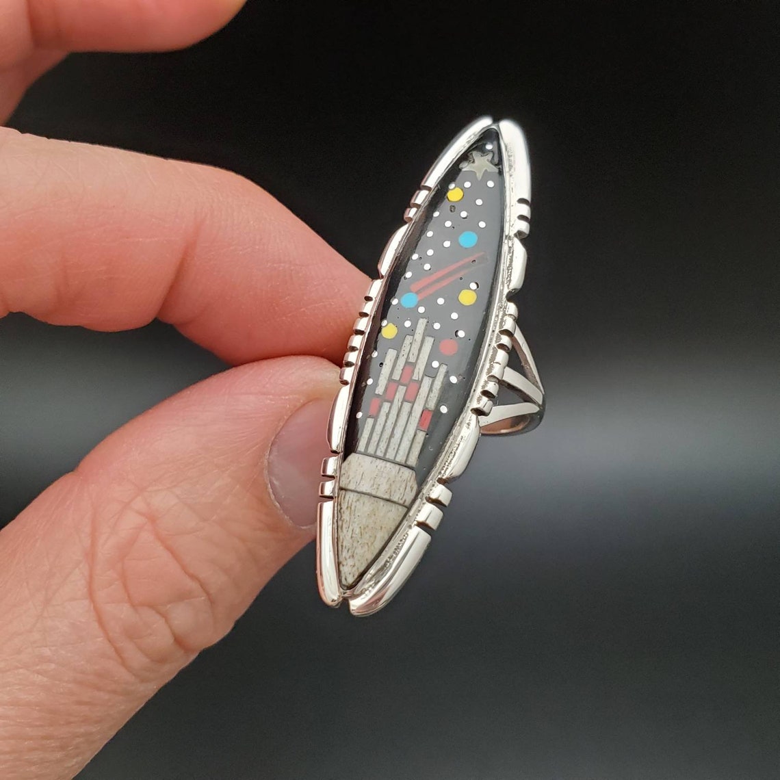 Inlay Ring #490 | Lovely Micro Inlay Southwest Ring Size 8 | Sterling ...