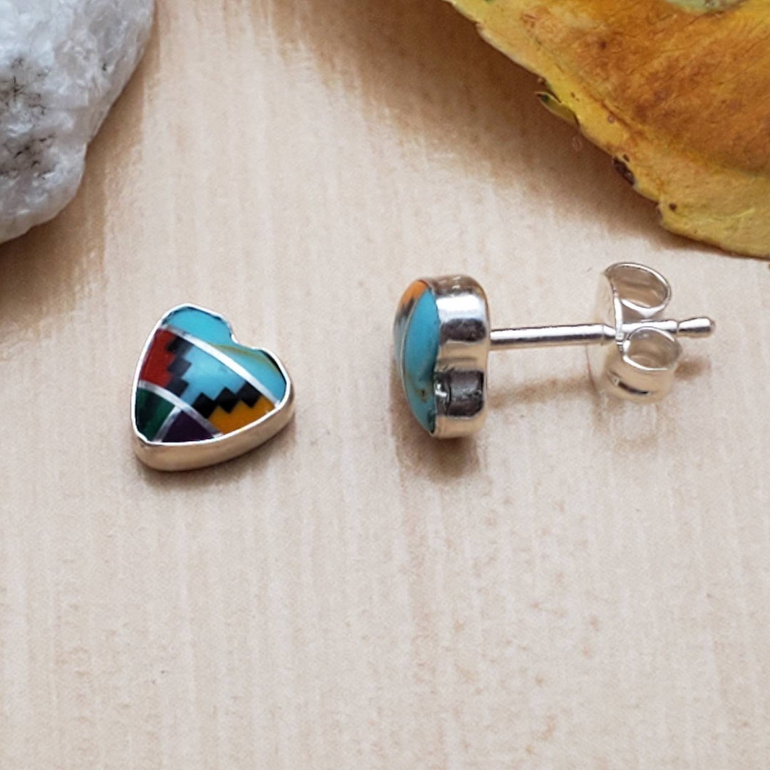 925forher Multicolor Studs | Sterling Silver Inlay Studs | Southwest ...