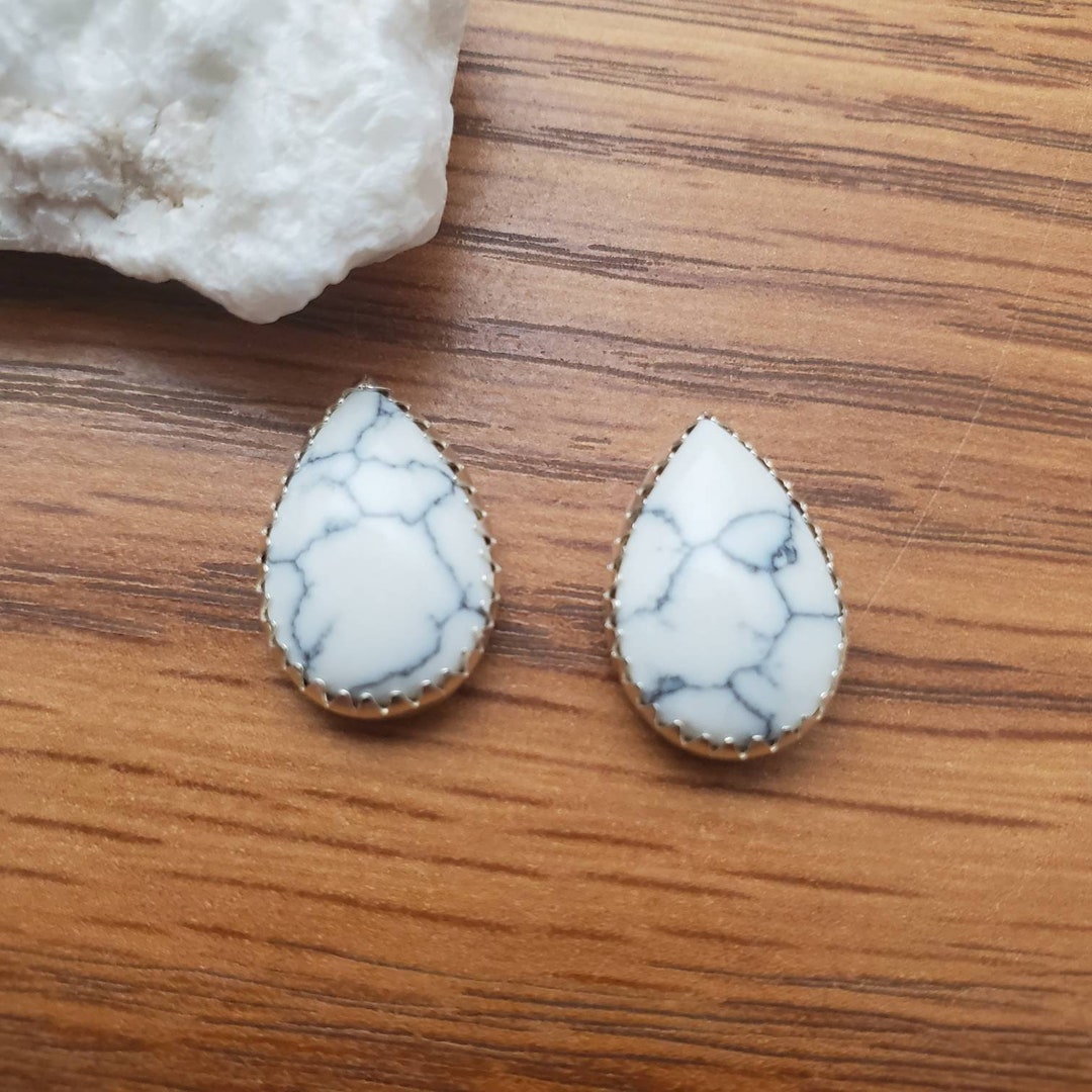 925forher Big Teardrop White Buffalo Turquoise Post Earrings | White ...