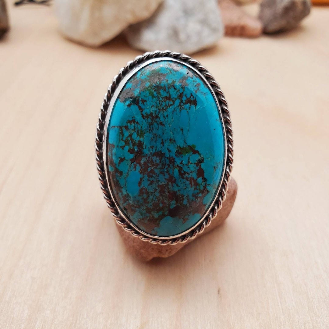 925forher Big Turquoise Ring Size 7 Us | Big Blue Turquoise Ring ...