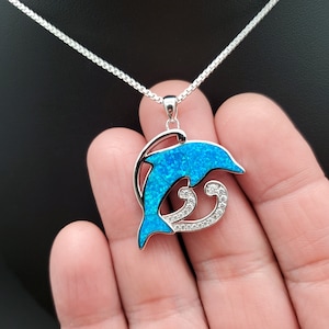 TULU #247 | Inlay Blue Opal, CZ Dolphin Necklace Pendant Options Silver ...