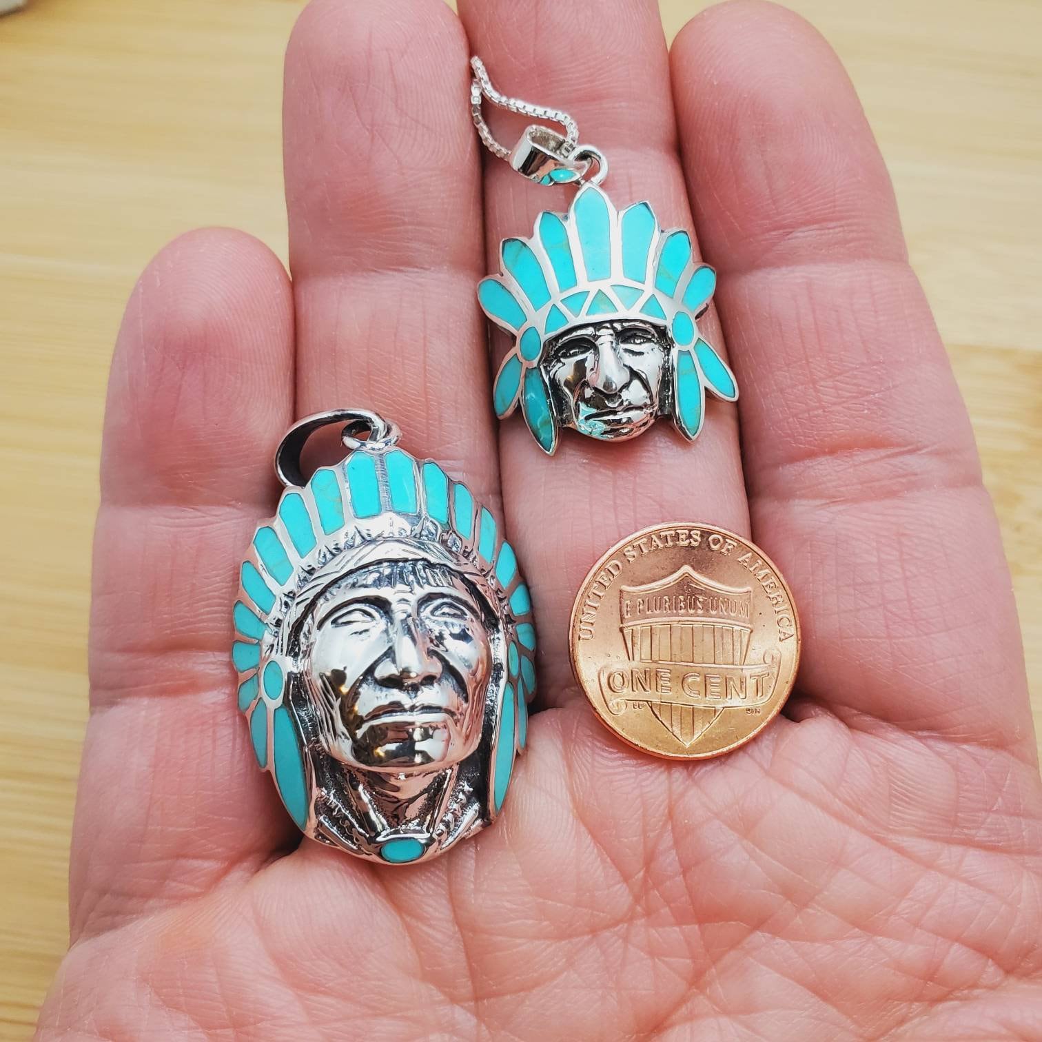 Native American Indian Chief Head Necklace Pendant With Silver Chain ...