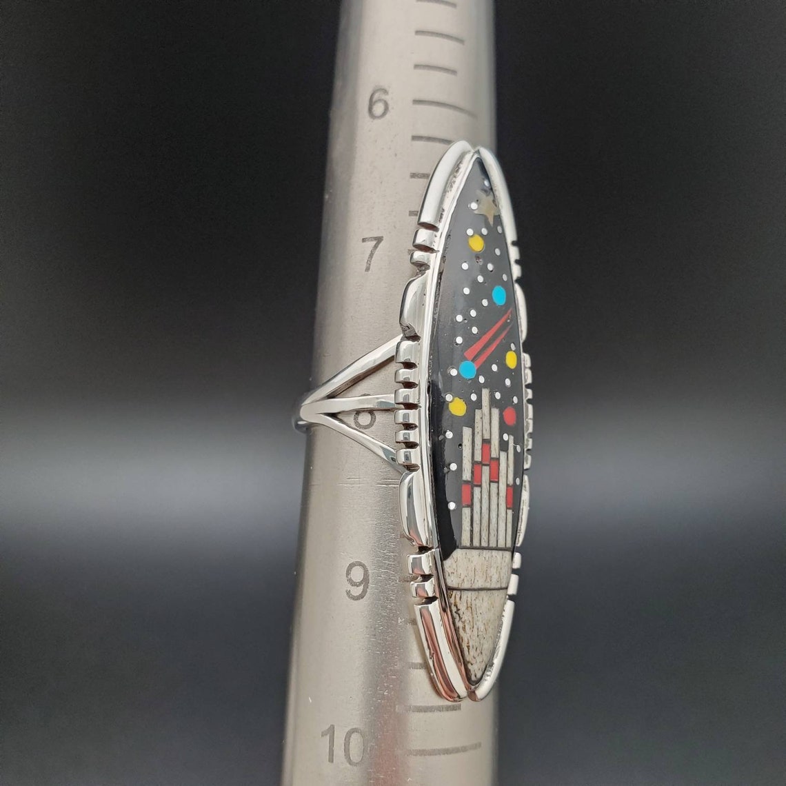 Inlay Ring #490 | Lovely Micro Inlay Southwest Ring Size 8 | Sterling ...