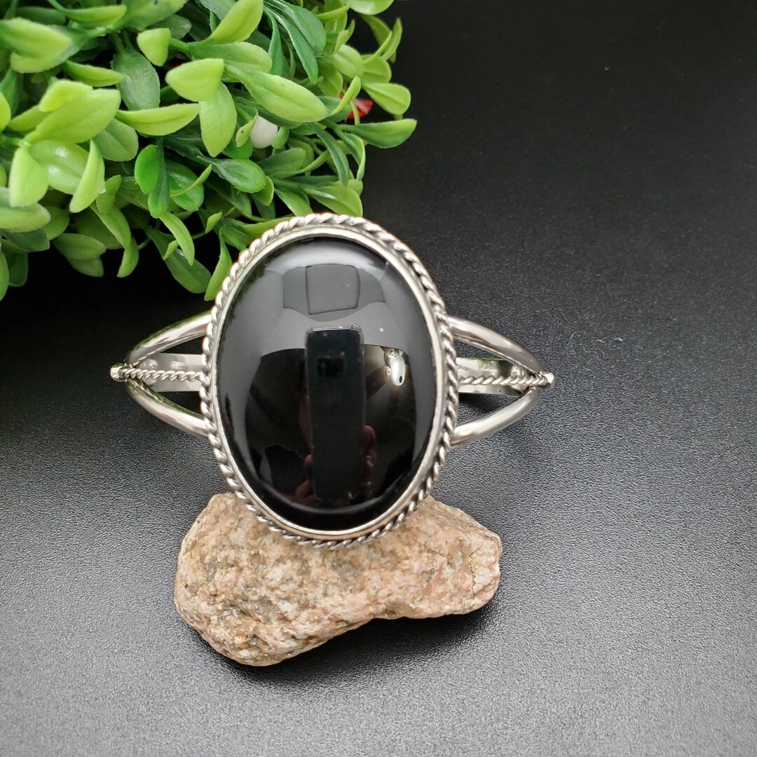 Big Black Onyx Cuff Bracelet | Sterling Silver Black Onyx Bracelet Cuff ...