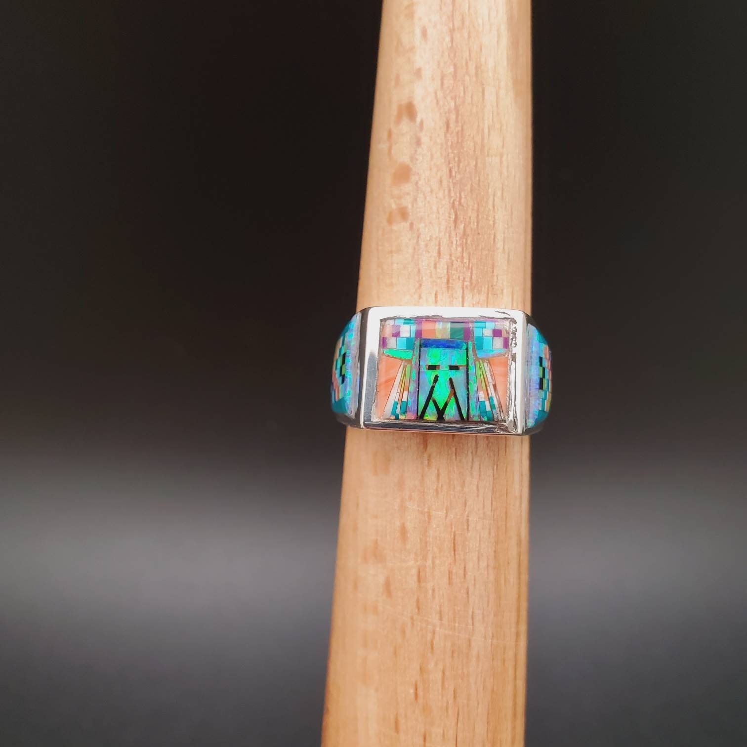 TT #R315 | Lovely Micro Inlay Southwest Ring Size 8 1/2 | Sterling ...