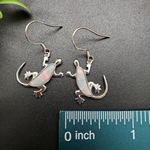 EMV #120 | White Opal Lizard Earrings | White Opal Gecko Dangle ...
