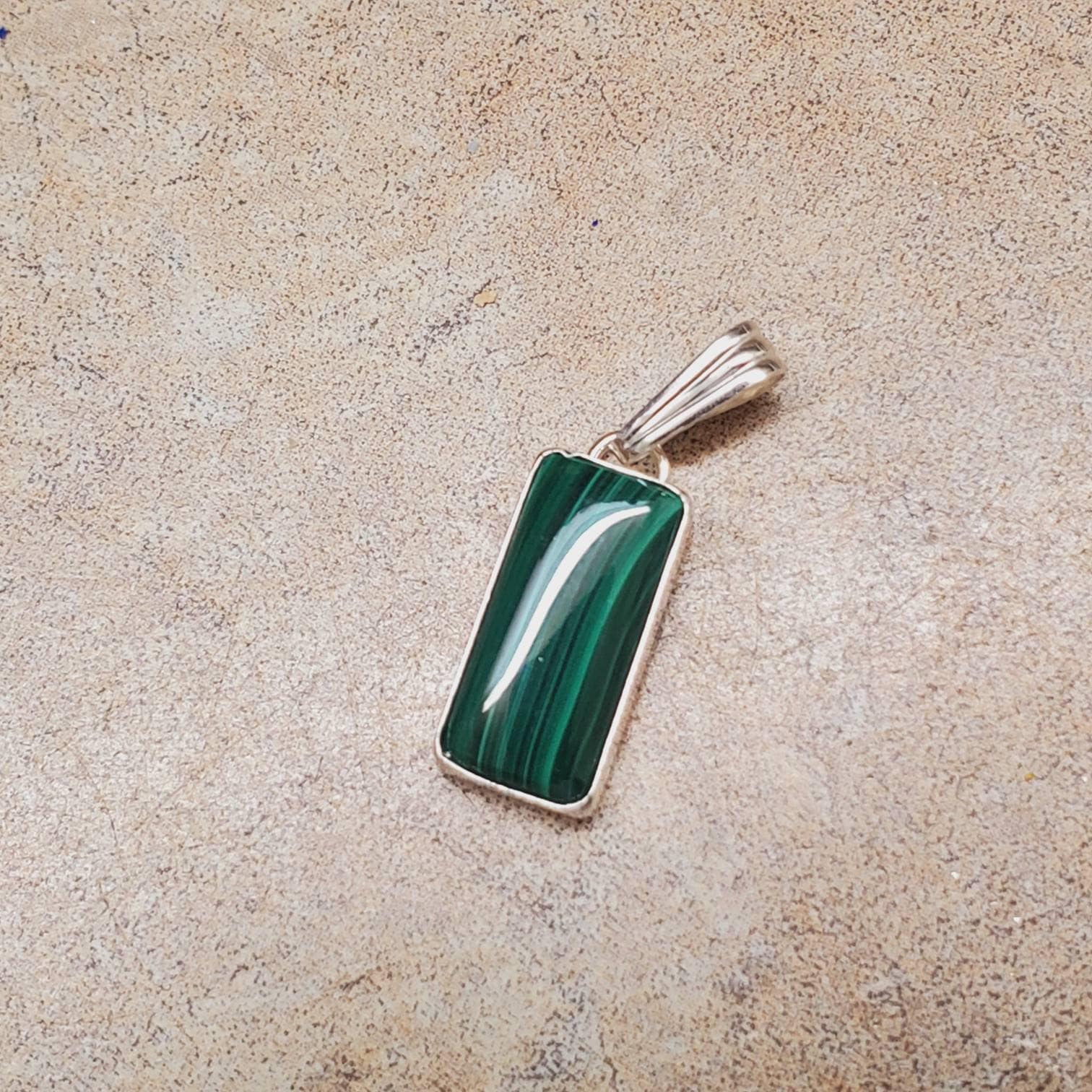 925forher Long Rectangle Malachite Necklace Pendant Without Chain ...