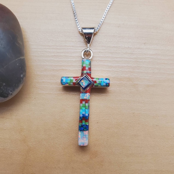 Opal Cross Necklace - Etsy