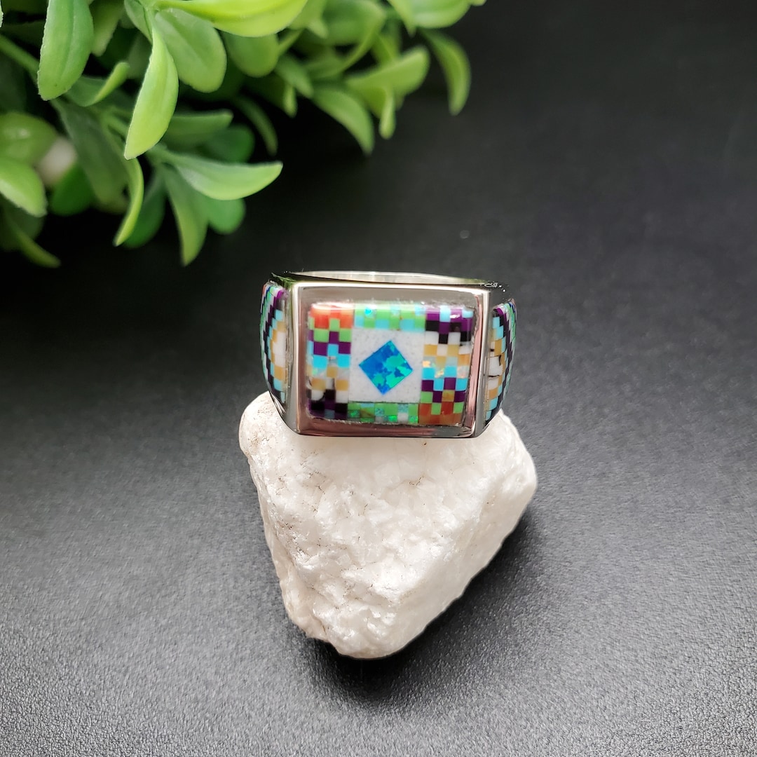 TT R305 Lovely Micro Inlay Southwest Ring Size 6 1/2 Sterling Silver ...