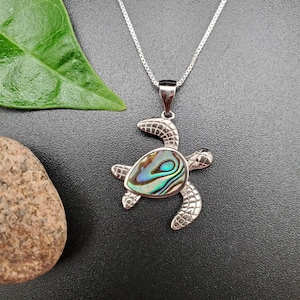 EMV #23 Dainty Abalone Inlay Sea Turtle Necklace Pendant With Silver ...