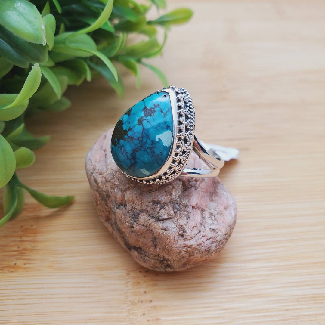 PLNT#221 | Big Turquoise Ring Size 8 | Sterling Silver Turquoise Ring ...