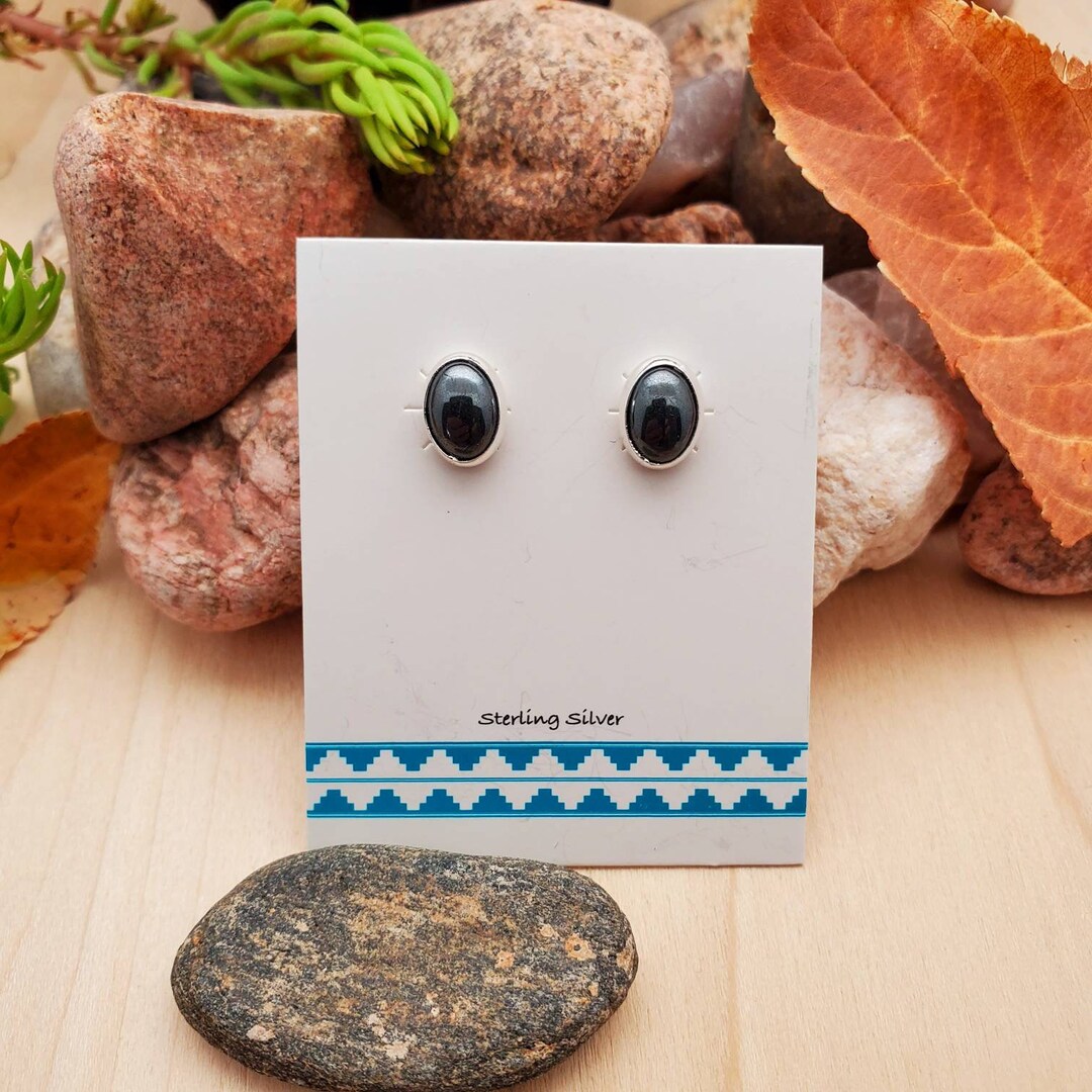 925forher Small Hematide Oval Stud Earrings | Hematite Studs | Sterling ...