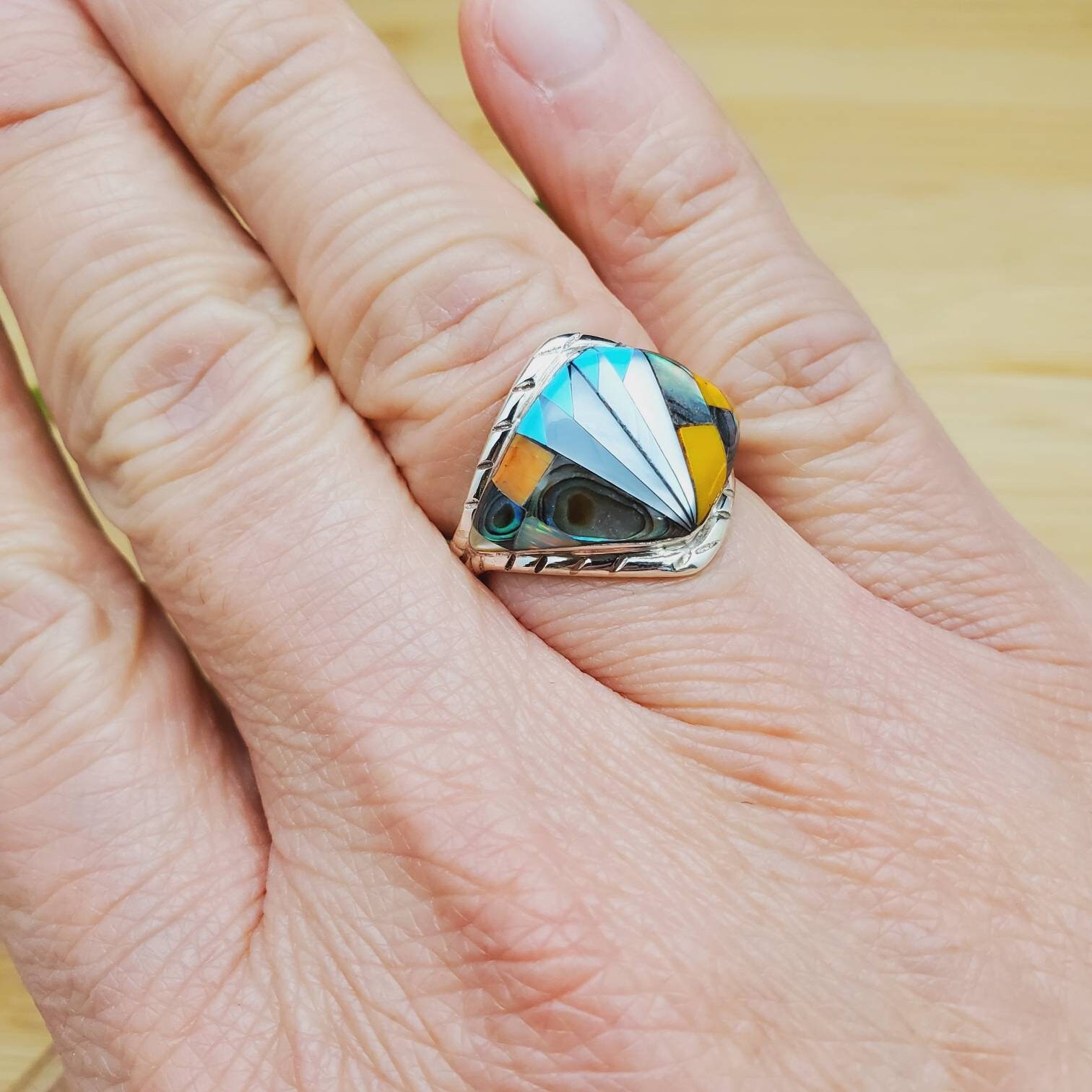 Inlay Ring 424 Lovely Southwest Ring Size 8 1/2 US - Etsy