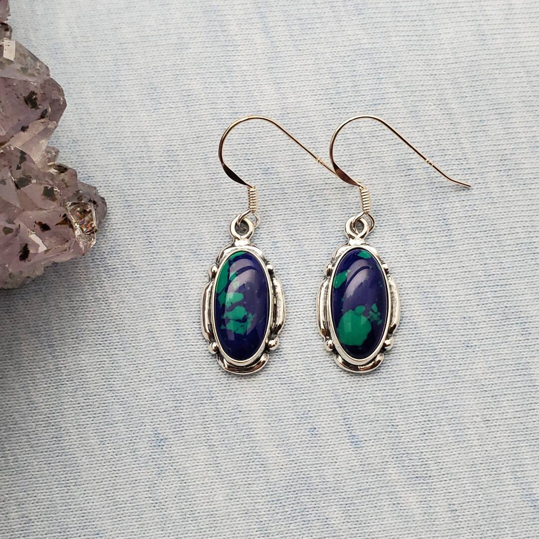 825forher Long Oval Azurite Malachite Dangle Earrings | Azurite Dangle ...