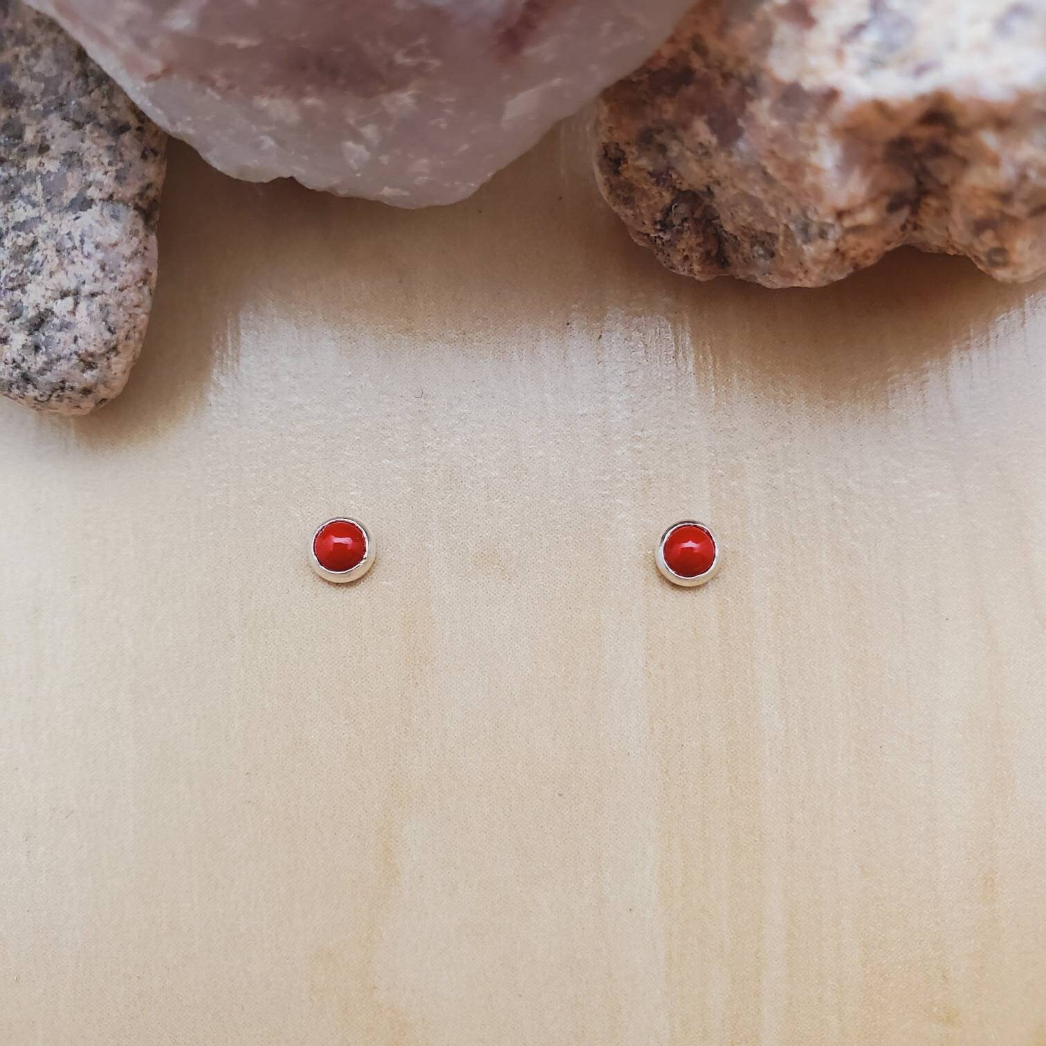 925forher 2mm Super Small Studs Tiny Red Coral Studs - Etsy
