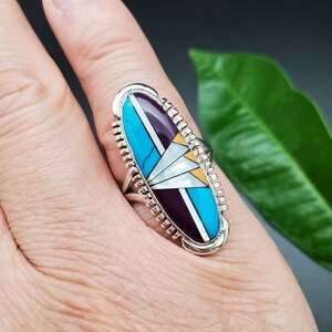 Inlay Ring #488 | Lovely Multicolor Inlay Southwest Ring Size 6 1/2 ...