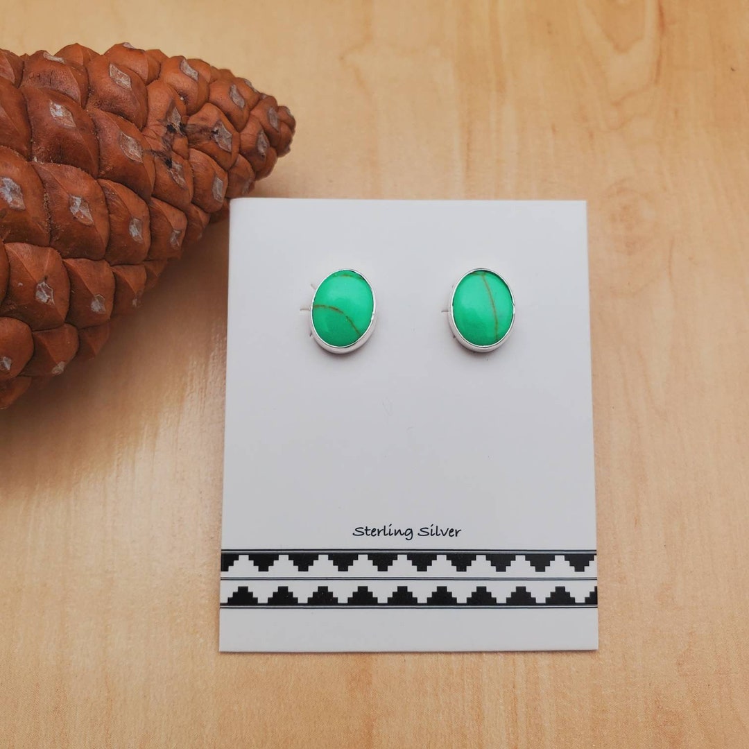 925forher Dainty Green Gaspeite Stud Earrings | Green Oval Studs | Oval ...