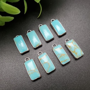 925forher Long Rectangle Turquoise Necklace Pendant With Silver Box ...