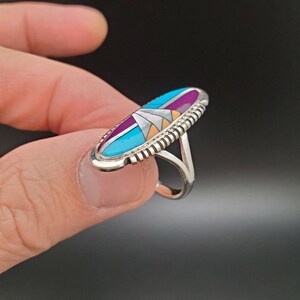 Inlay Ring #488 | Lovely Multicolor Inlay Southwest Ring Size 6 1/2 ...