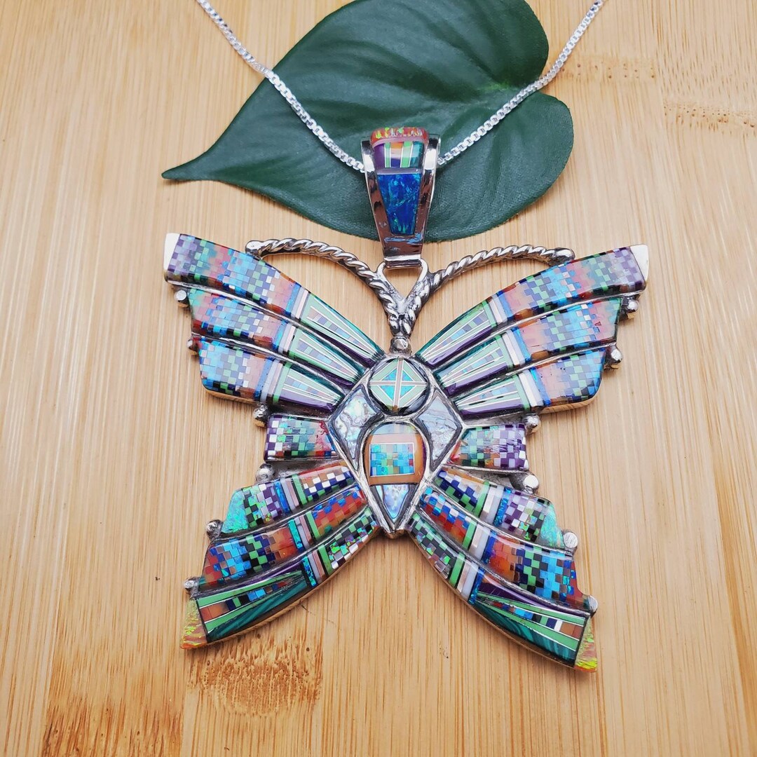 Huge Multicolor Butterfly Necklace Pendant With Silver Box Chain 18 in ...
