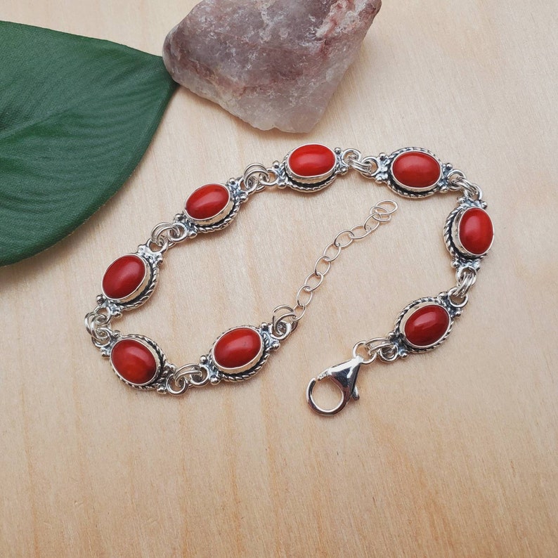 925forher Dainty Red Coral Bracelet Link | Red Coral Bracelet ...