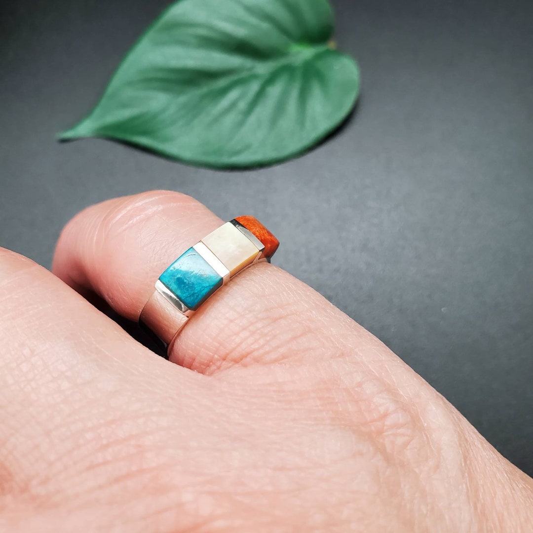 UH#98 Multicolor Inlay Ring Size 6 1/2 | Dainty Colors Inlay Ring ...