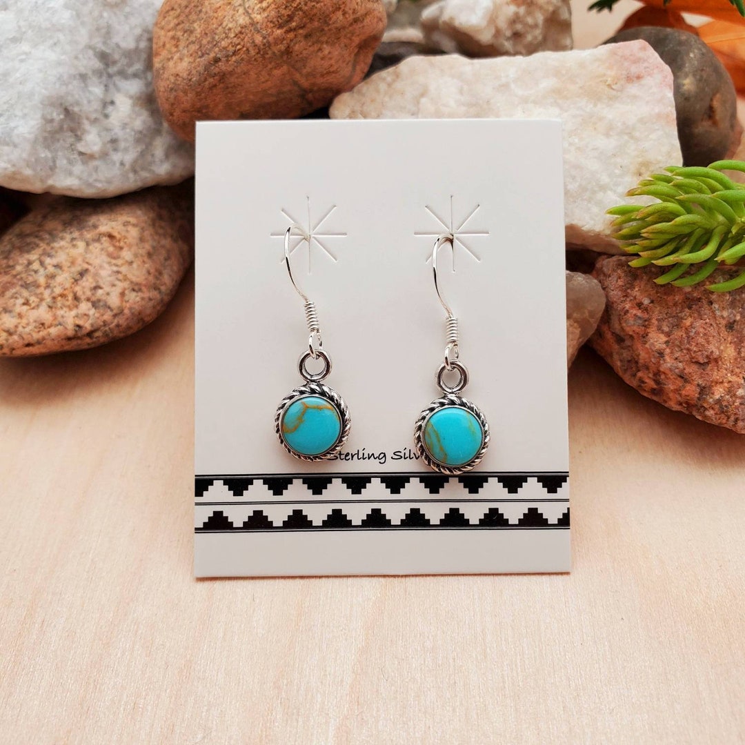 925forher Small Turquoise Earrings | Kingman Turquoise Dangle Earrings | Sterling Silver ...