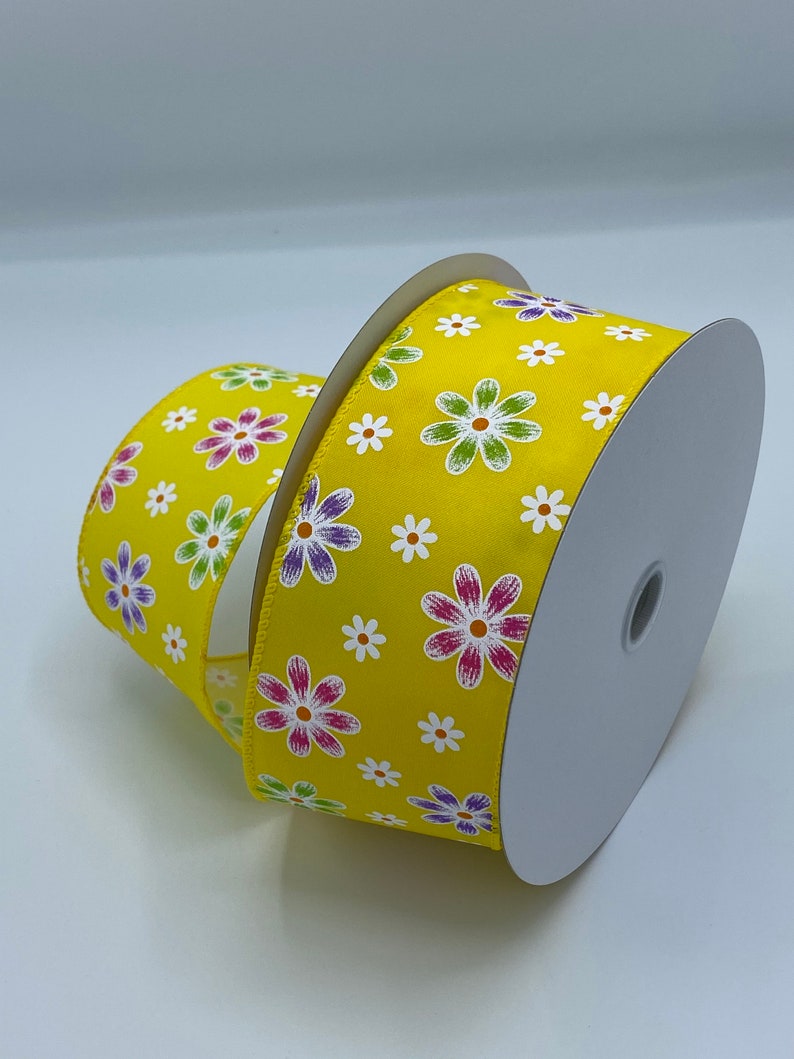 Posies, Daisy, Wired Ribbon, 2.5”,1.5”,flower Ribbon, Spring,summer ...