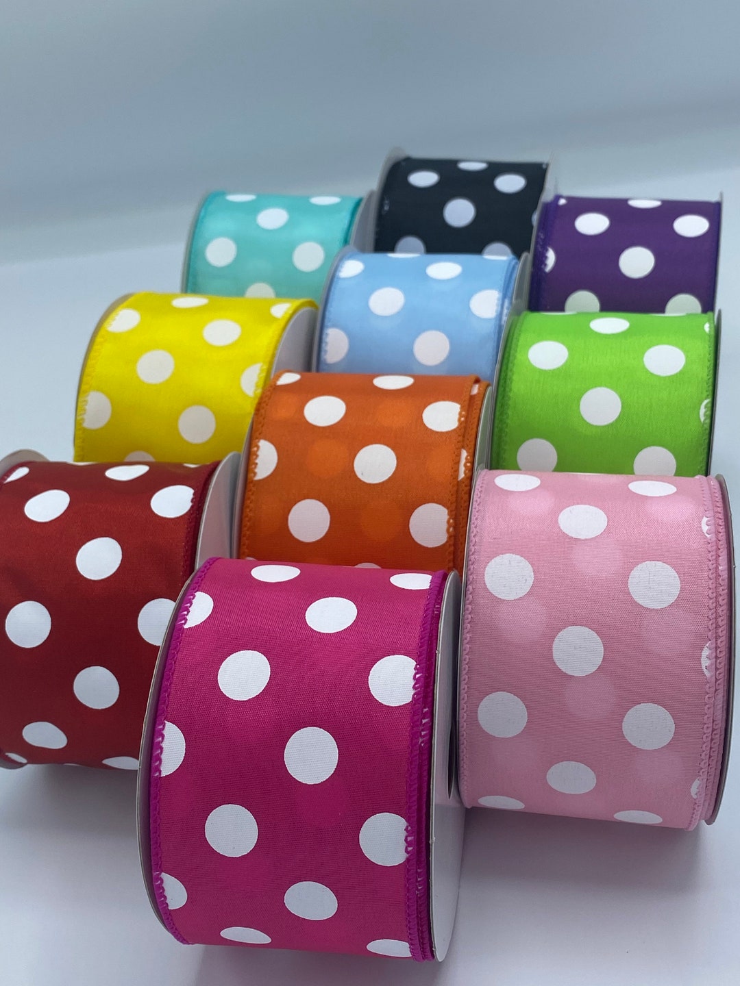 Polka Dots Ribbon ,2.5”, Wired, Yellow, Aqua,fuchsia,orange,red,purple,lime,blue,pink,navy - Etsy
