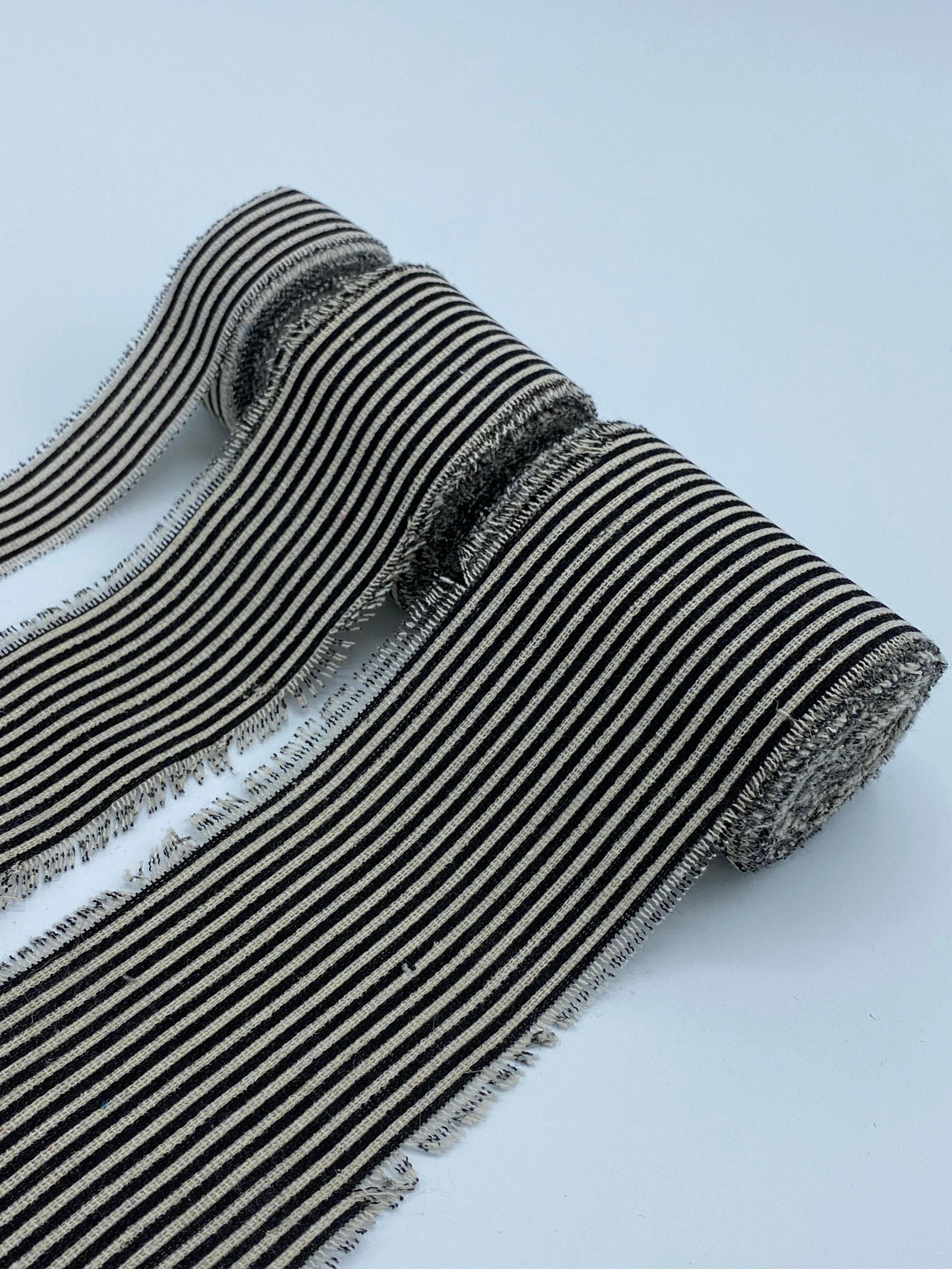 Linen Stripes Ribbon,1”,2”,3”, Frayed Edge Fabric Ribbon,black,gray ...