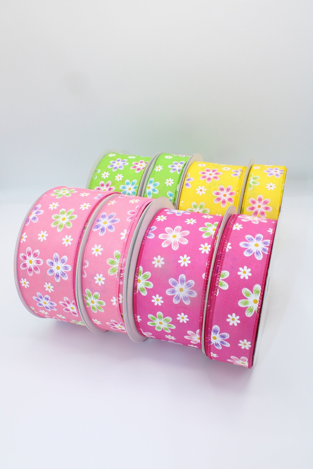 Posies, Daisy, Wired Ribbon, 2.5”,1.5”,flower Ribbon, Spring,summer ...