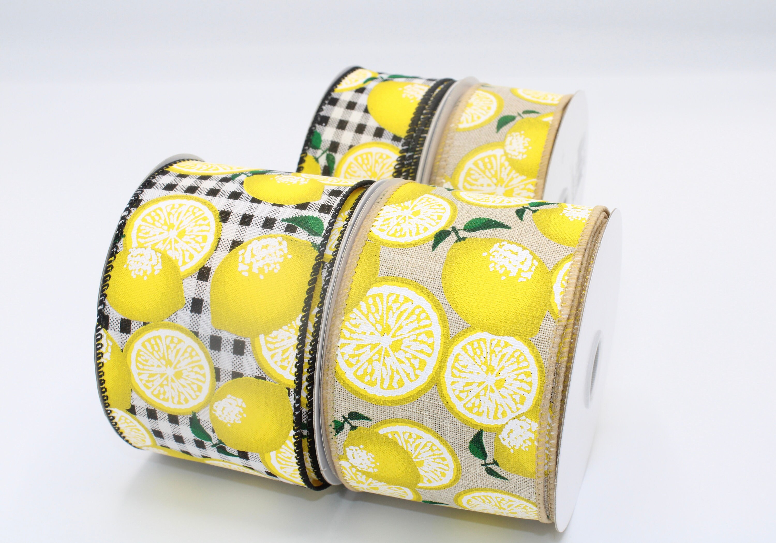 Lemons Ribbon 2.51.5 Wired Natural Black Gingham - Etsy