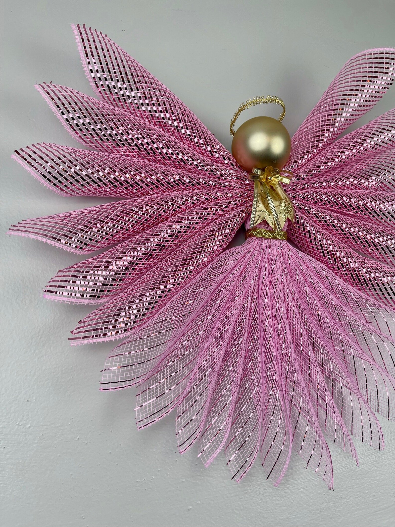 Pink and Gold Angel Tree Topper Wreath by Fofa Home Decor, Ready to ...