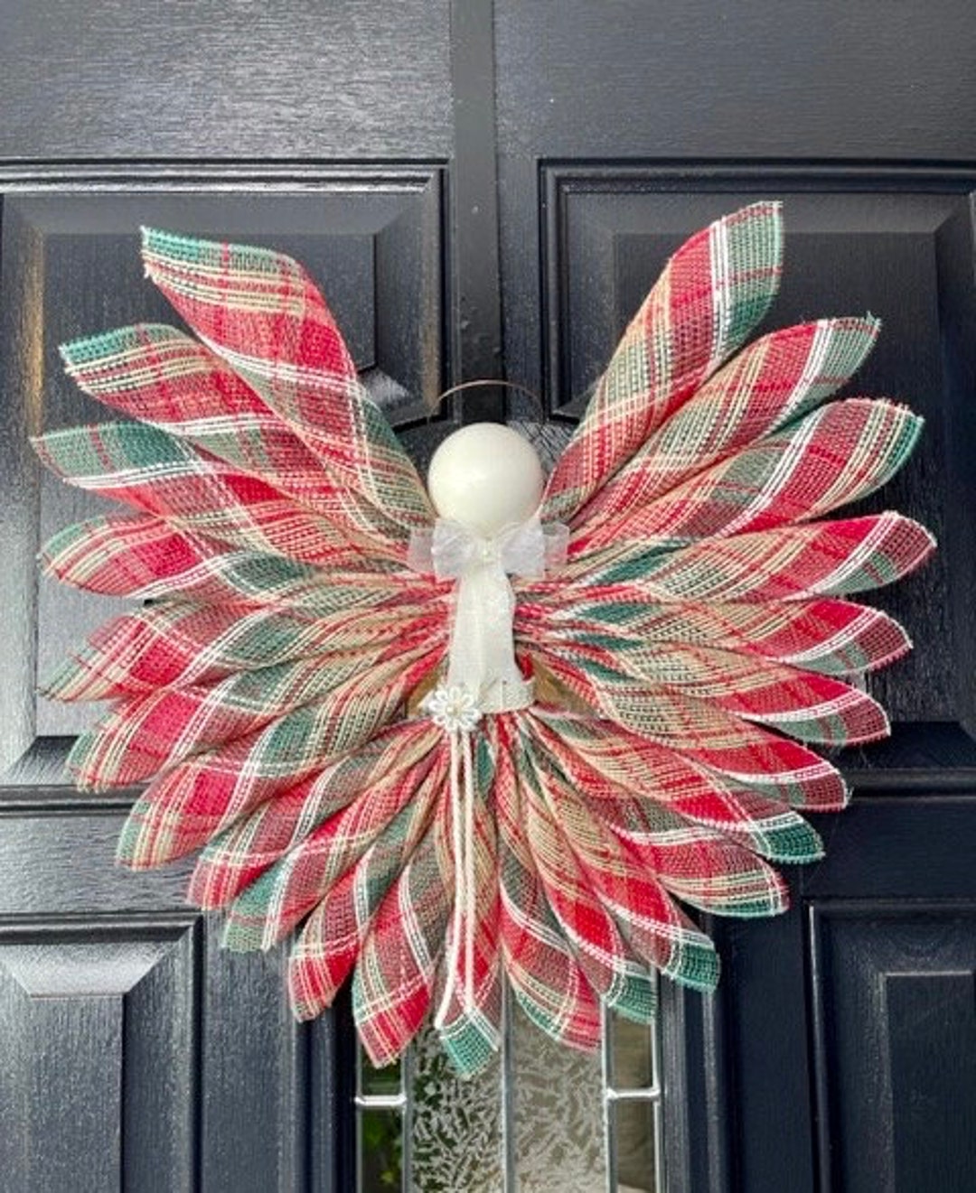 Red and Green Rustic Angel Tree Topper Wreath by Fofa Home Decor, Ready ...