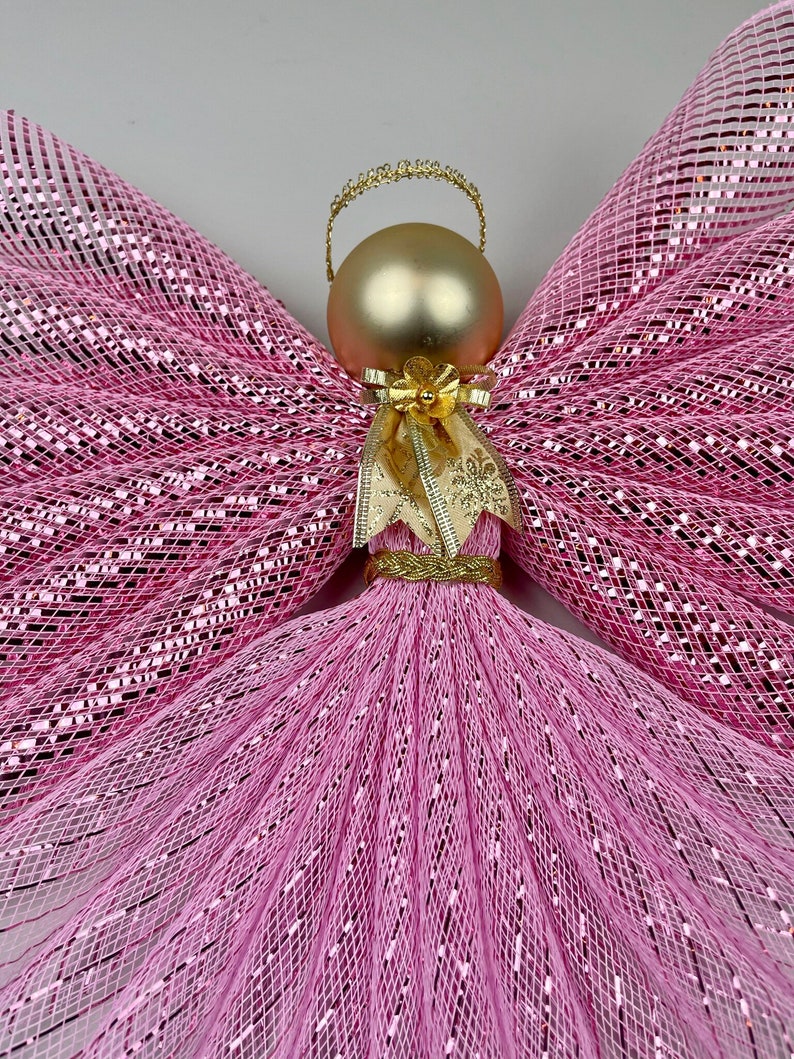Pink and Gold Angel Tree Topper Wreath by Fofa Home Decor, Ready to ...