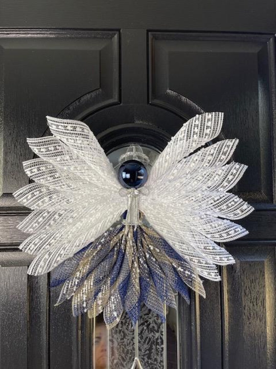 Blue and White Angel Tree Topper Wreath Ornament by Fofa Home Decor ...
