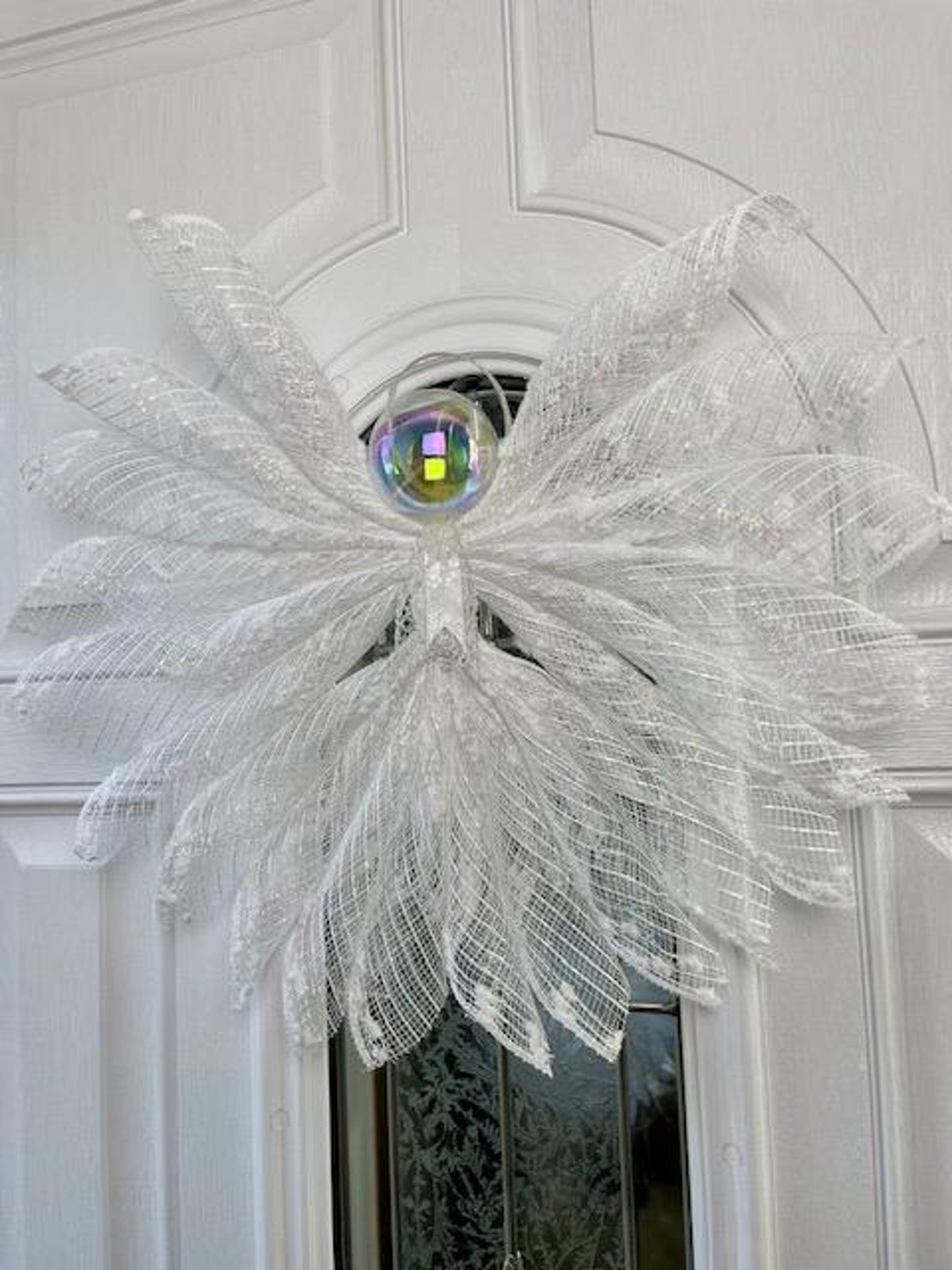 Iridescent White Angel Tree Topper Wreath by Fofa Home Decor, Ready to ...